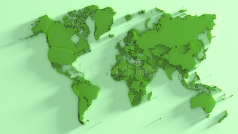 World Map. Green Color. 3d Rendering Stock Illustration - Illustration ...