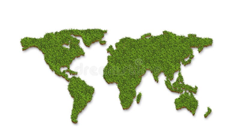 World Map Green Grass Surface, Isolated on a White Stock Illustration ...