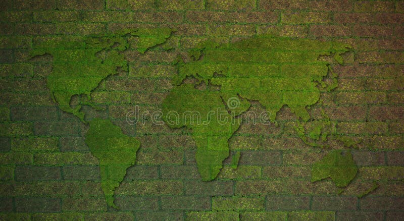 World Map on Green Grass Wall Stock Image - Image of connection, globe ...
