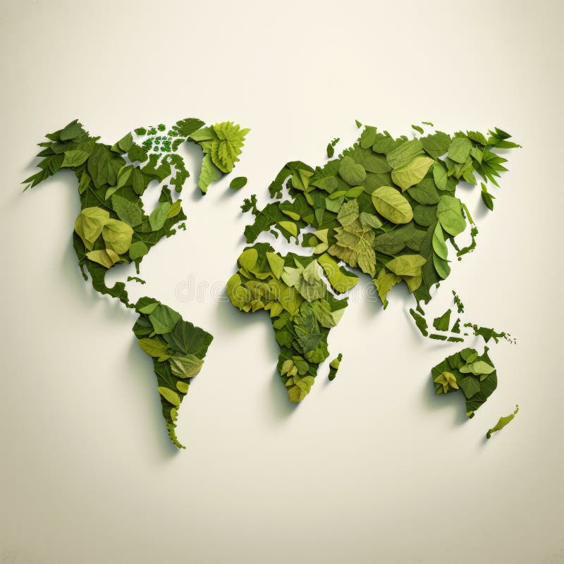 World Map from Green Leaves. Illustration Generative AI Stock ...