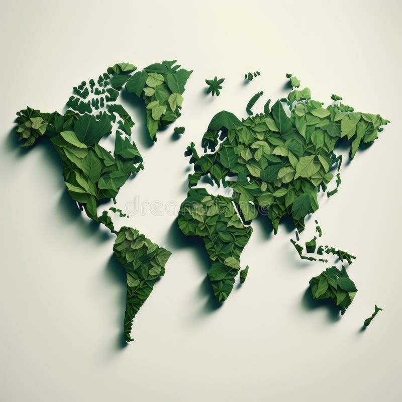 World Map from Green Leaves. Illustration Generative AI Stock ...