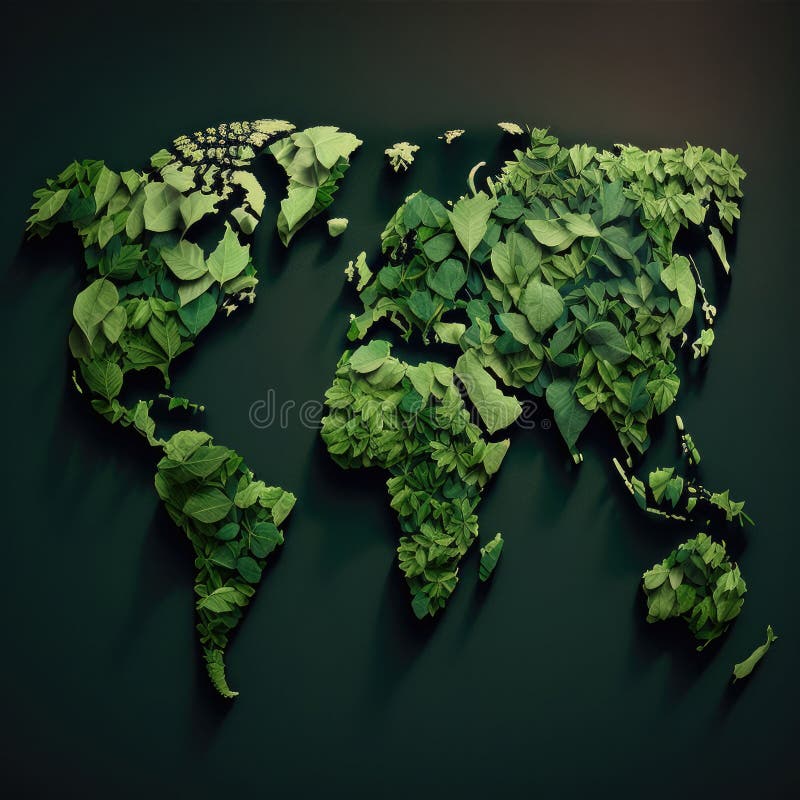 World Map from Green Leaves. Illustration Generative AI Stock ...