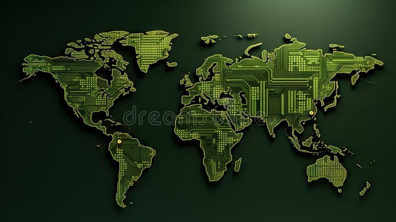 World Map Green Pcb Texture Background. Generative AI Stock ...