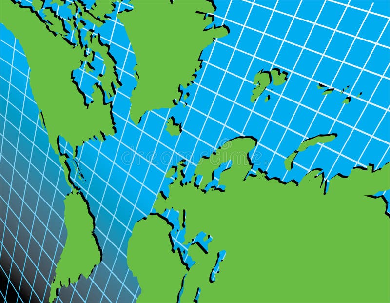 World Map on Grid at an Angle Stock Vector - Illustration of blue ...