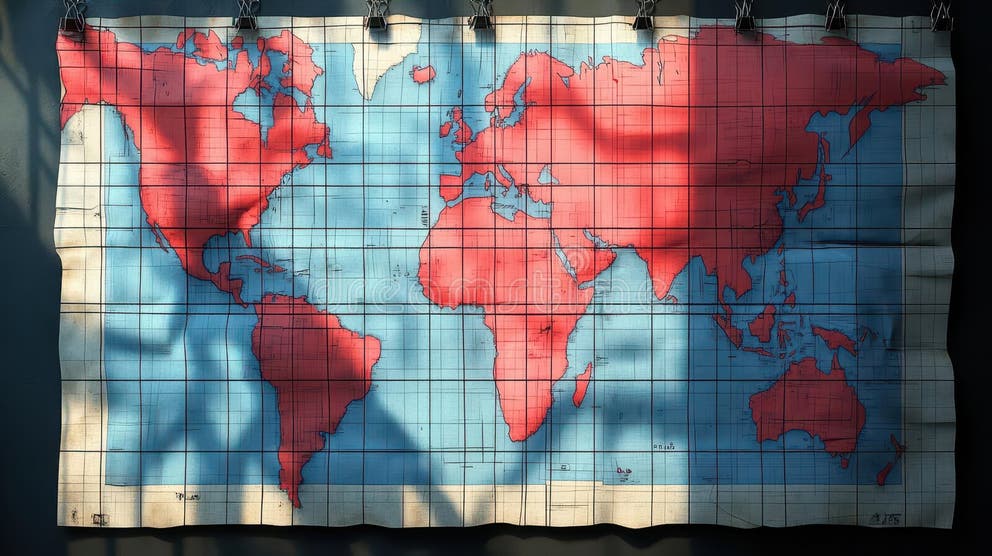 World Map Grid, Global Geography Chart Stock Image - Image of education ...