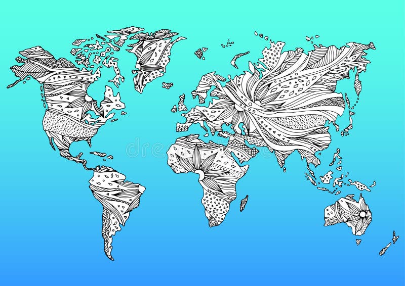 World Map Hand Drawn Flower Floral Design Vector Stock Vector ...