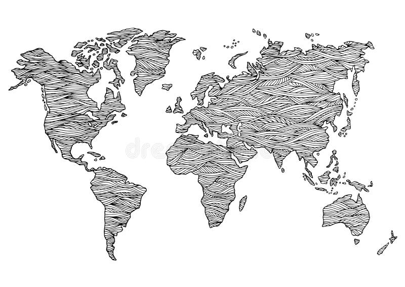 World Map Hand Drawn Wave Design Vector Illustration Stock Vector ...