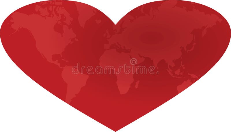 World map in heart stock illustration. Illustration of continents ...