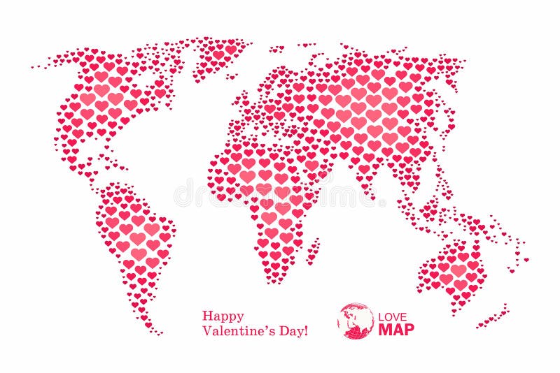 World Map with Hearts. Valentines Day Stock Vector - Illustration of ...