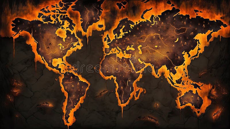 World Map on Fire Background. Generative AI Stock Illustration ...