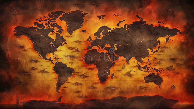 World Map on Fire Background. Generative AI Stock Illustration ...