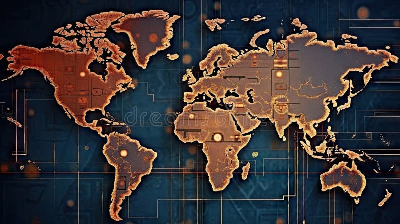 World Map Hi Tech Background. Generative AI Stock Illustration ...