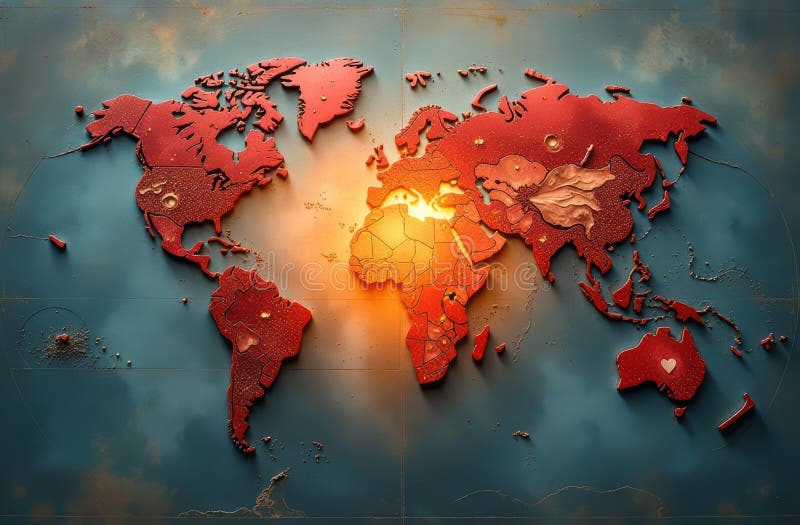 World Map with Highlighted Africa Continent in Warm Tones Stock ...