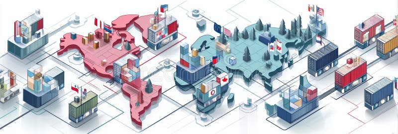 World Map Highlighting Broken Supply Chain Links with Halted Shipping ...