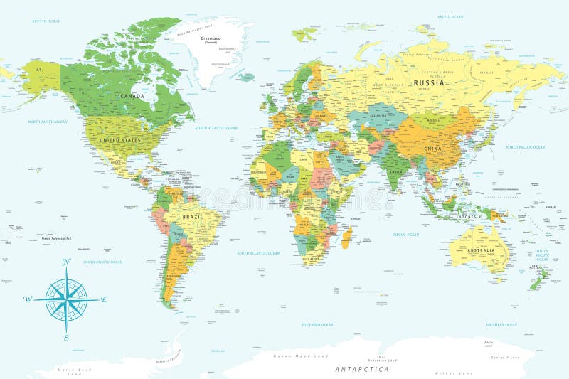 World Map - Highly Detailed Colored Vector Map of the World. Ideally for the Print Posters Stock ...