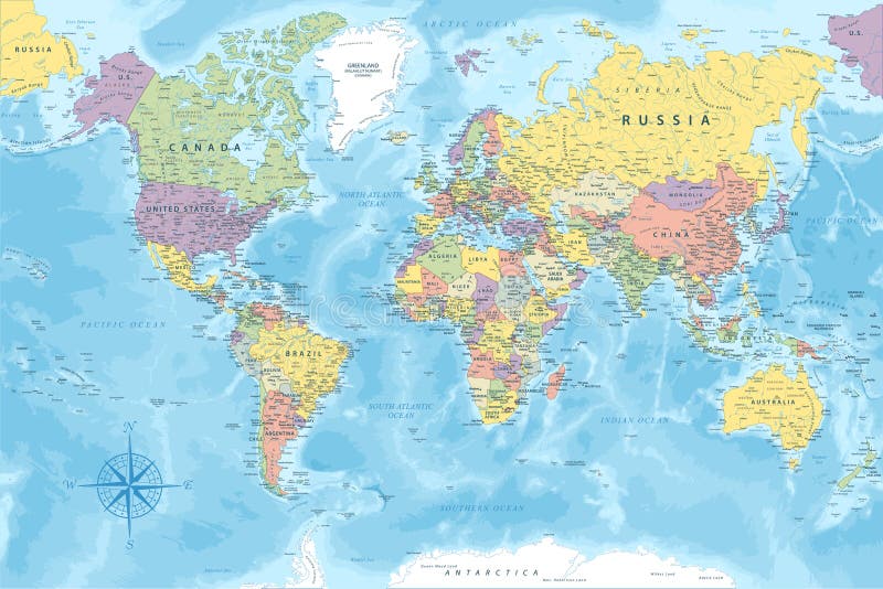 World Map - Highly Detailed Colored Vector Map of the World. Ideally ...