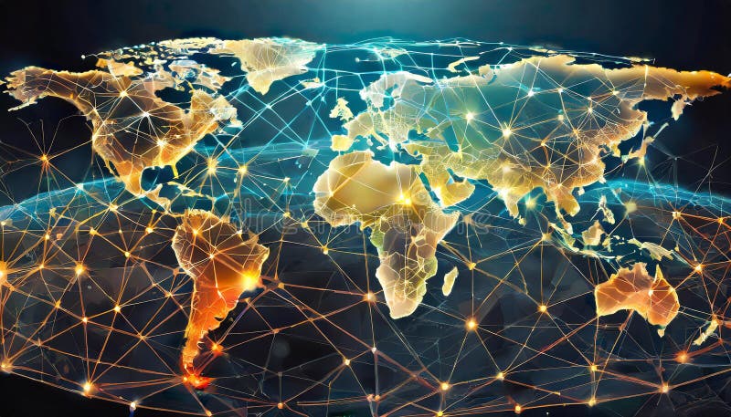 The World Map and the Hologram with the Net of Connections between ...