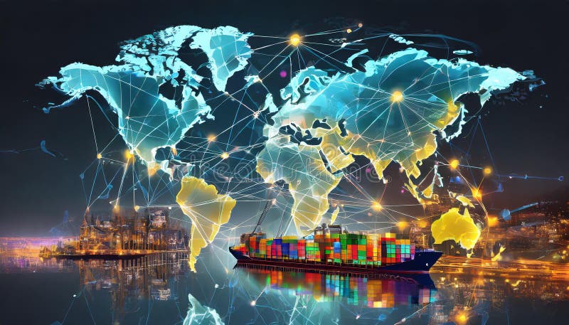 The World Map with the Hologram of Supply Chains. Generative AI Stock ...