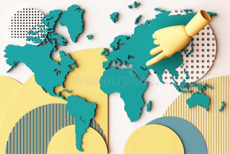 World Map with Human`s Hand Concept Abstract Composition of Geometric ...