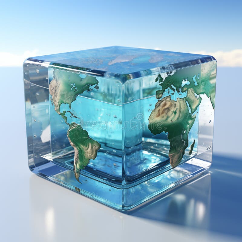 World map in the ice cube stock illustration. Illustration of white ...