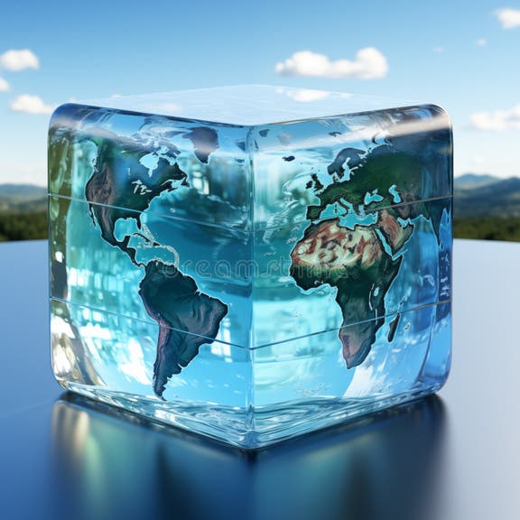 World map in the ice cube stock illustration. Illustration of frost ...