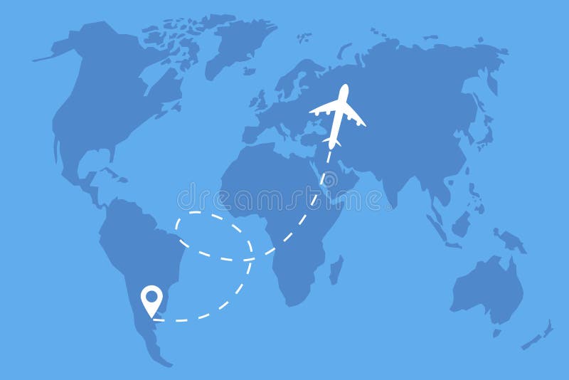 World Map Icon. Blue Map Plane. Summer Illustration. Travel Icon ...