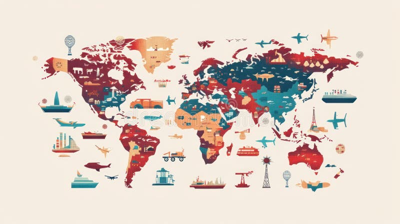 World map with icons stock illustration. Illustration of tourism ...