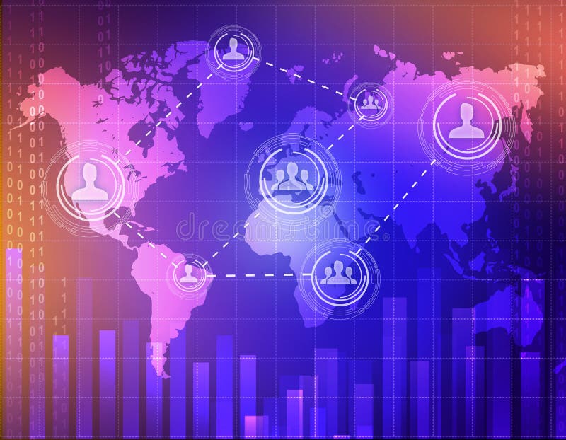 World Map Icons and People in the Networked. Stock Illustration ...