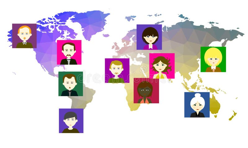 World Map with Icons of People. Raster Stock Illustration ...