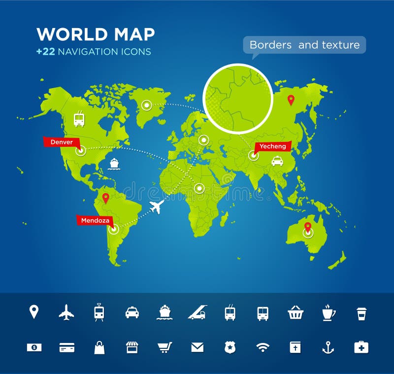World map with 22 icons stock vector. Illustration of colorful - 57967181