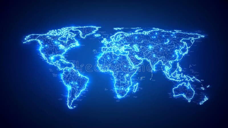 A World Map with Illuminated Lines and Cities Stock Image - Image of ...