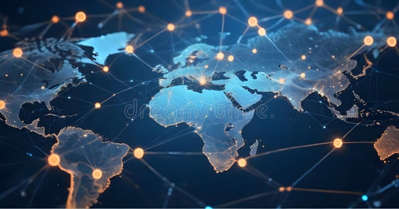 A World Map with Illuminated Lines Connecting Various Points ...