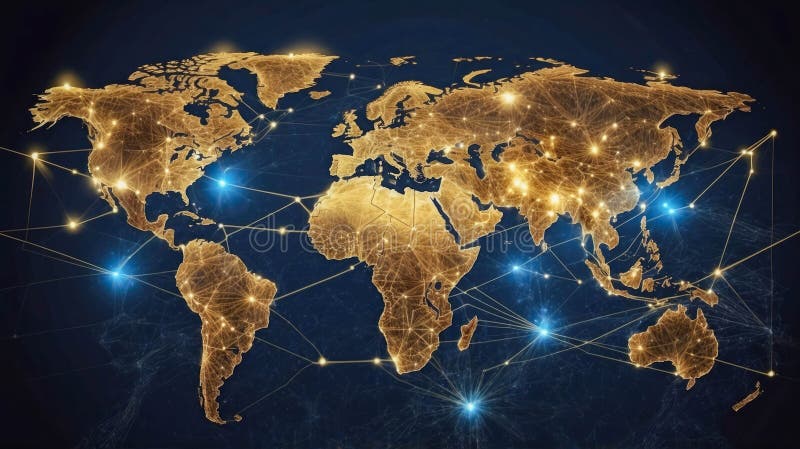 A World Map with Illuminated Nodes and Connecting Lines, Highlighting a ... A World Map with Illuminated Nodes and Connecting Lines, Highlighting a ...