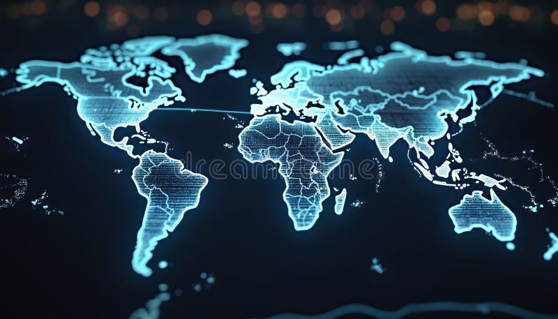 World Map with Illuminated Pathways Connecting Cities, Digital ...