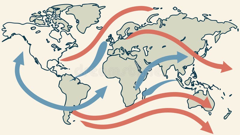 World Map Illustrating Global Wind Patterns or Ocean Currents, Climate ...