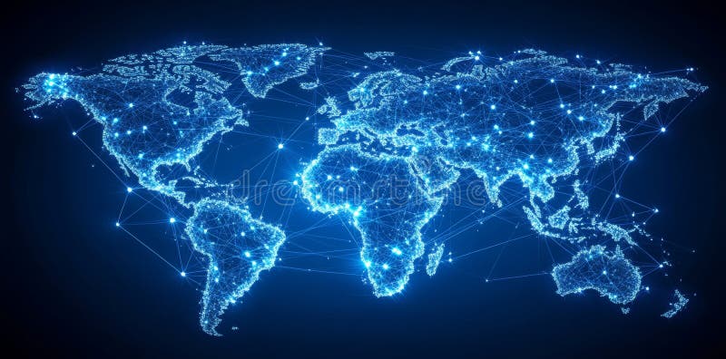 A World Map Illustrating the Internet with a Technological Background ...