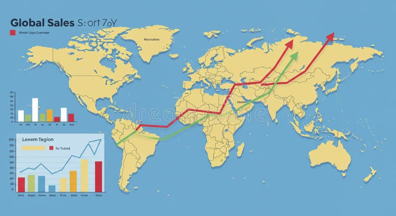 World Map Illustration with Arrows Indicating Data Flow or Sales Trends ...