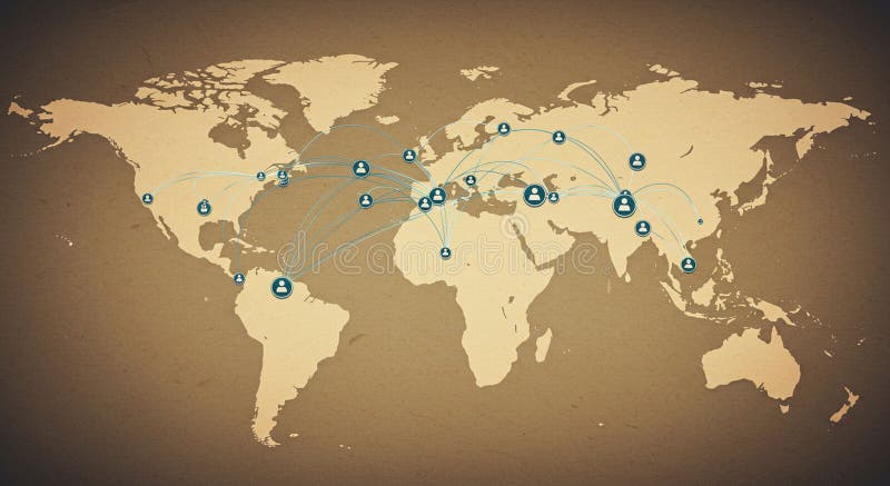 World Map Illustration on a Brown Background, Depicting a Network of ...