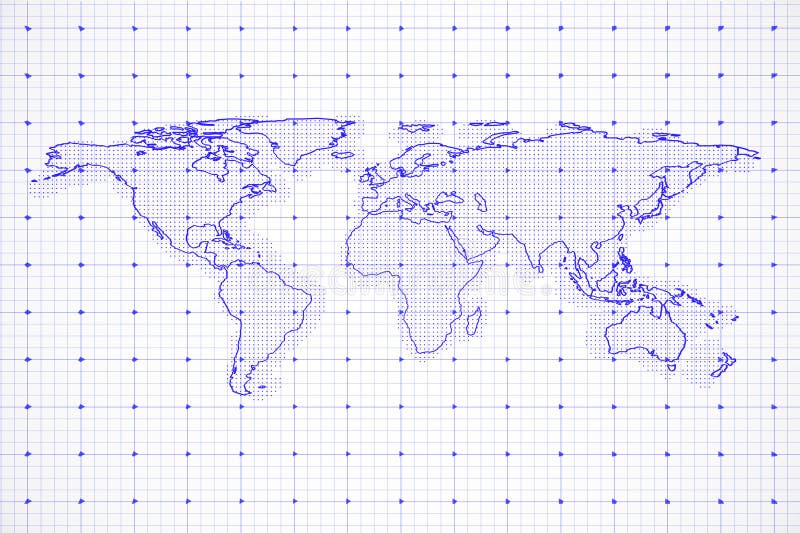 World Map Illustration with Dotted Pattern on a Grid Background. 3D ...