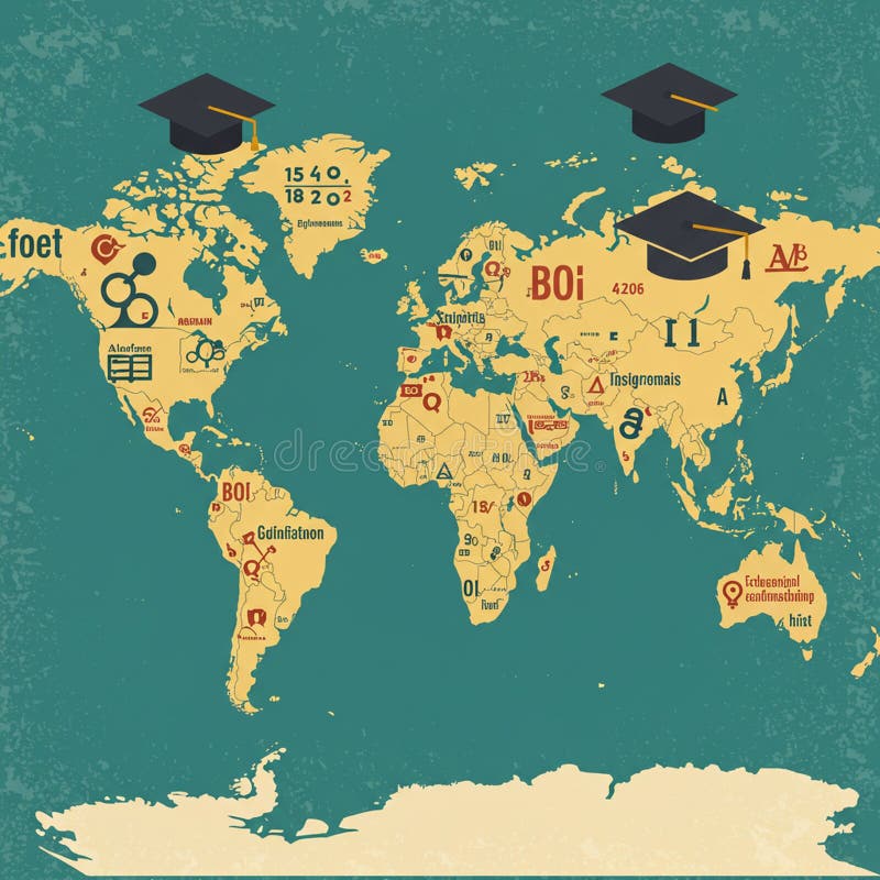 World Map Illustration Features Various Nonsensical Text, Mathematical ...