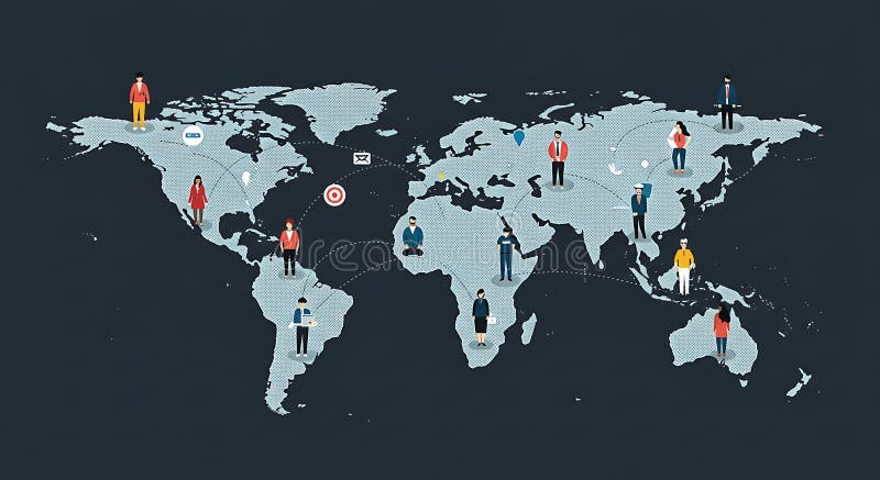 World Map Illustration Featuring Diverse Cartoon People Placed on ...