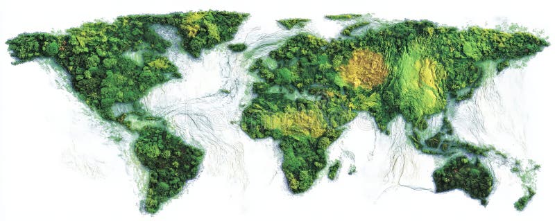 World Map Illustration with Forests, Concept of Global Greenery Stock ...