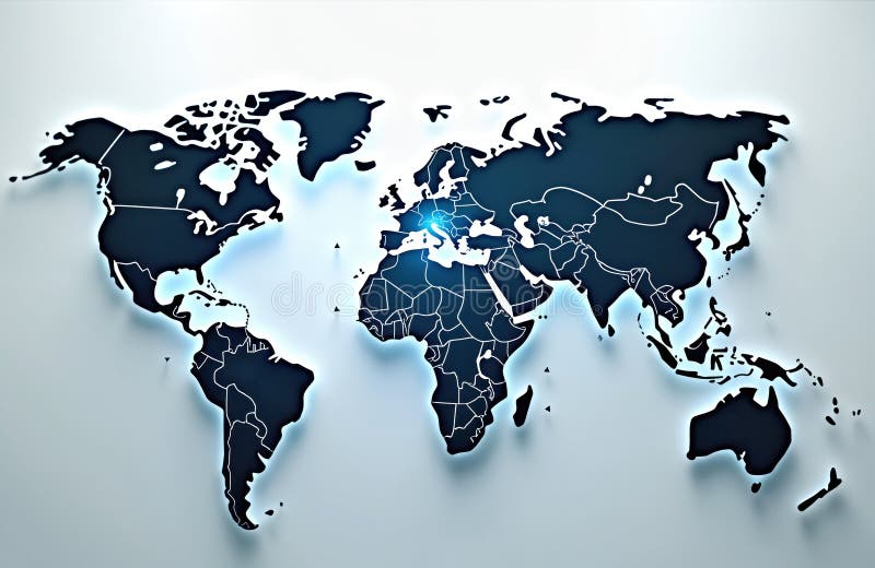 World Map Illustration with Glowing Continents, Countries Borders ...