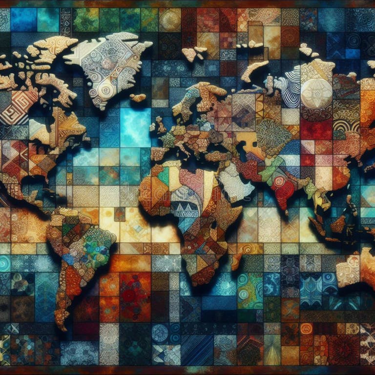 A World Map Illustration with Intricate Patterns and Designs ...