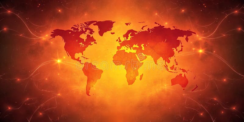 World Map Illustration with Orange and Red Gradient Background and ...