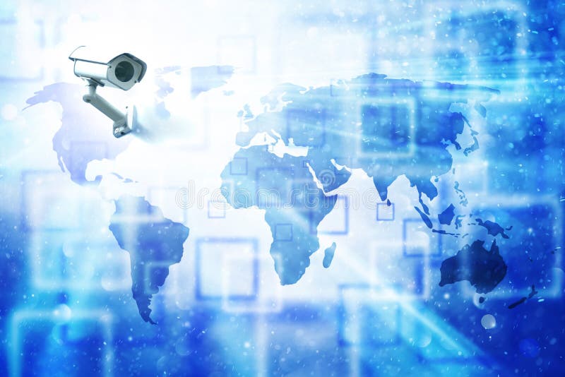 World Map Illustration with Security Camera Stock Illustration ...