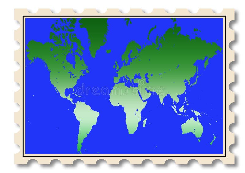 World Map Illustration on Stamp Stock Illustration - Illustration of ...