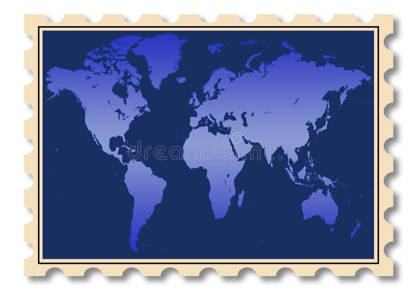 World Map Illustration on Stamp Stock Illustration - Illustration of ...