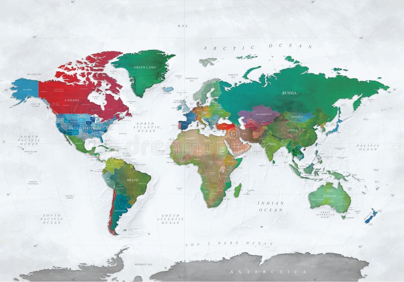 World Map Illustration in Water Color Effects Stock Illustration ...