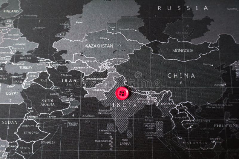 World Map with India Highlighted in Red Sewing Button Stock Image ...